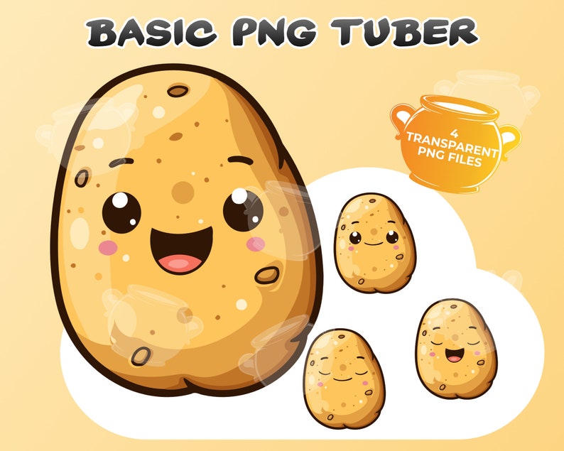 Basic Pngtuber Potato, 4 Transparent Pngs, Animated Kawaii Yellow ...