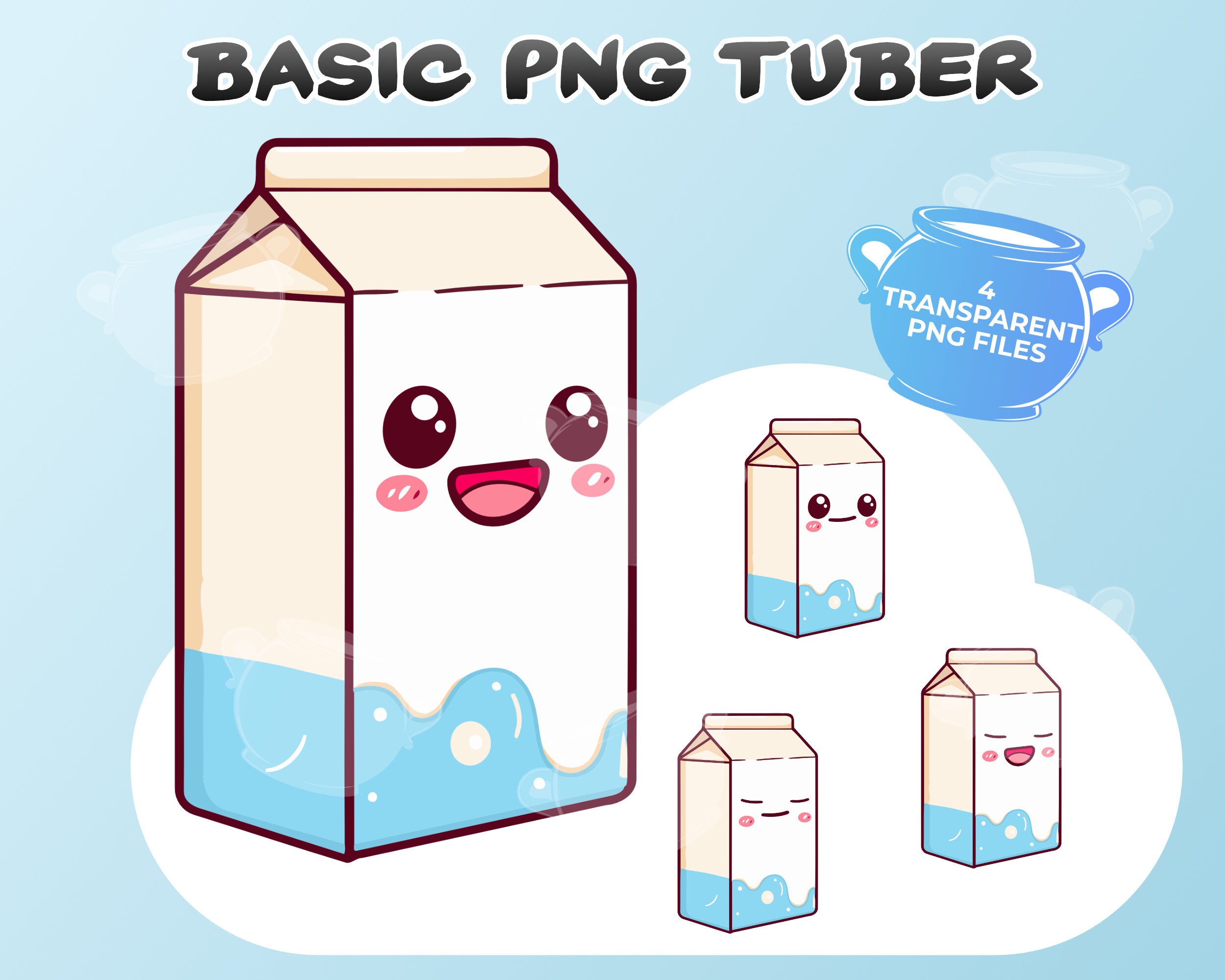 Basic Pngtuber Milk Box, 4 Transparent Pngs, Animated Kawaii Blue Milk ...
