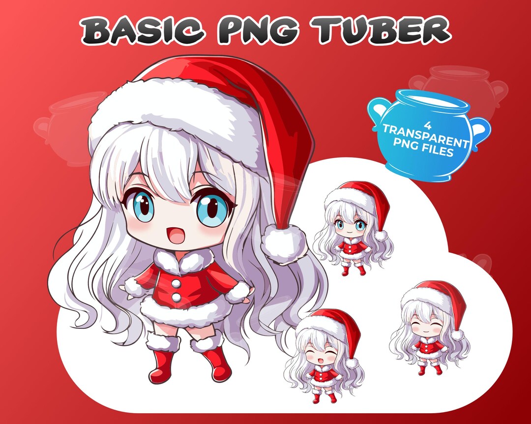 Basic Pngtuber Santa Girl, 4 Transparent Pngs, Animated Kawaii Female ...