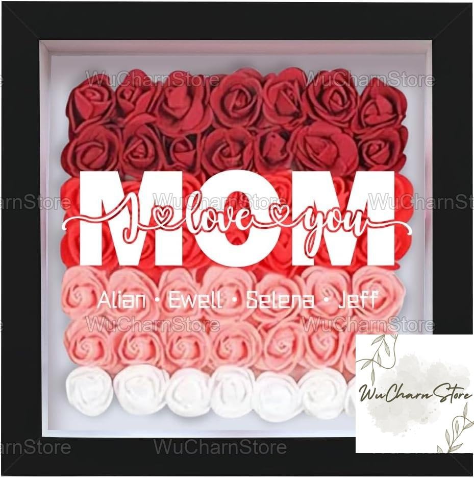 Mother Custom Flower Frame Box, Personalized Mom Flower Shadow Box With ...