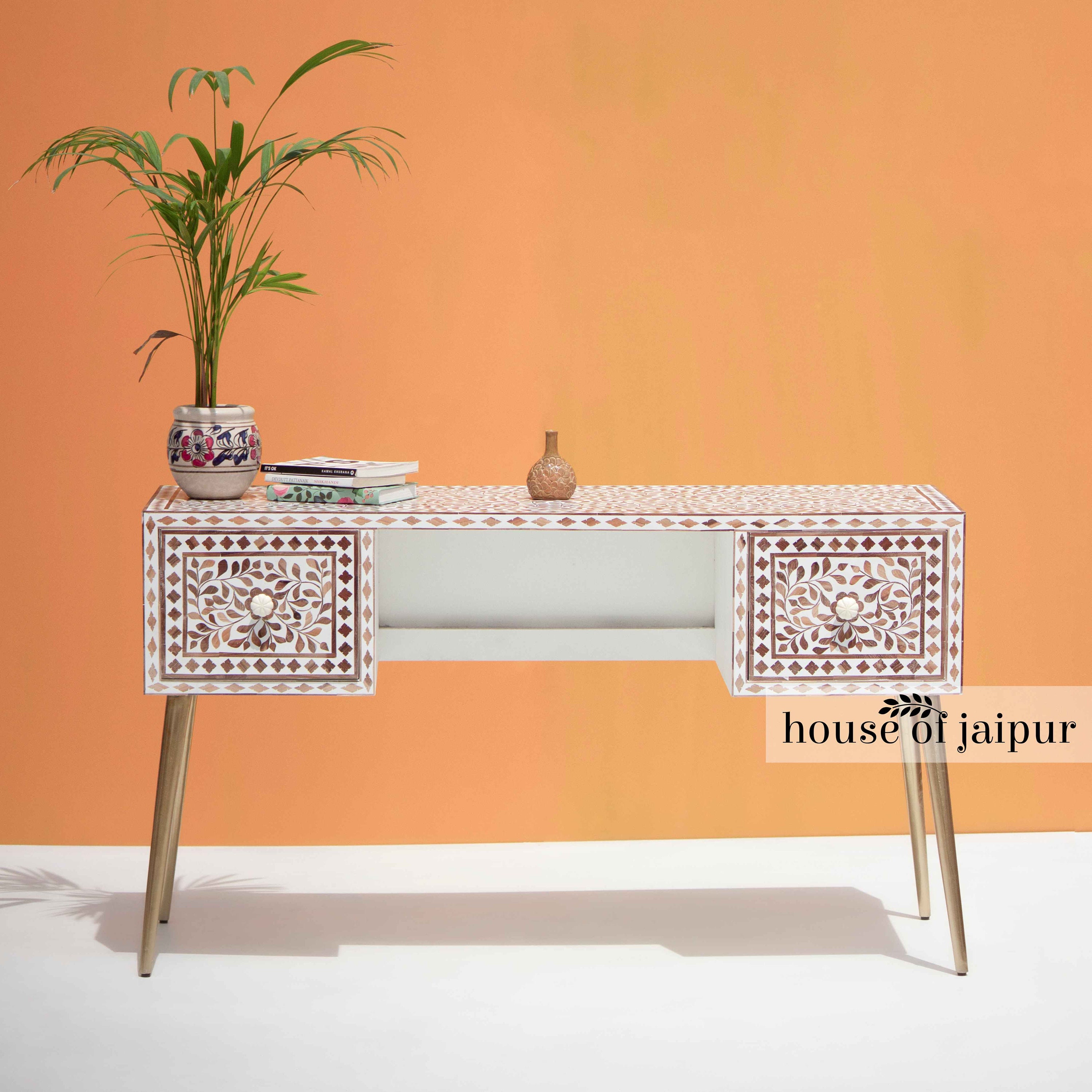 Wood Inlay Work Desk, Wood Inlay Desk, Brown Inlay Desk - Etsy