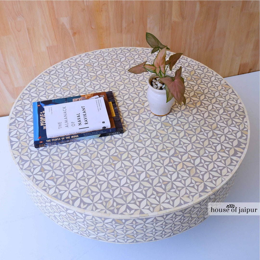 Bone Inlay Coffee Table, Round Bone Inlay Coffee Table - Etsy