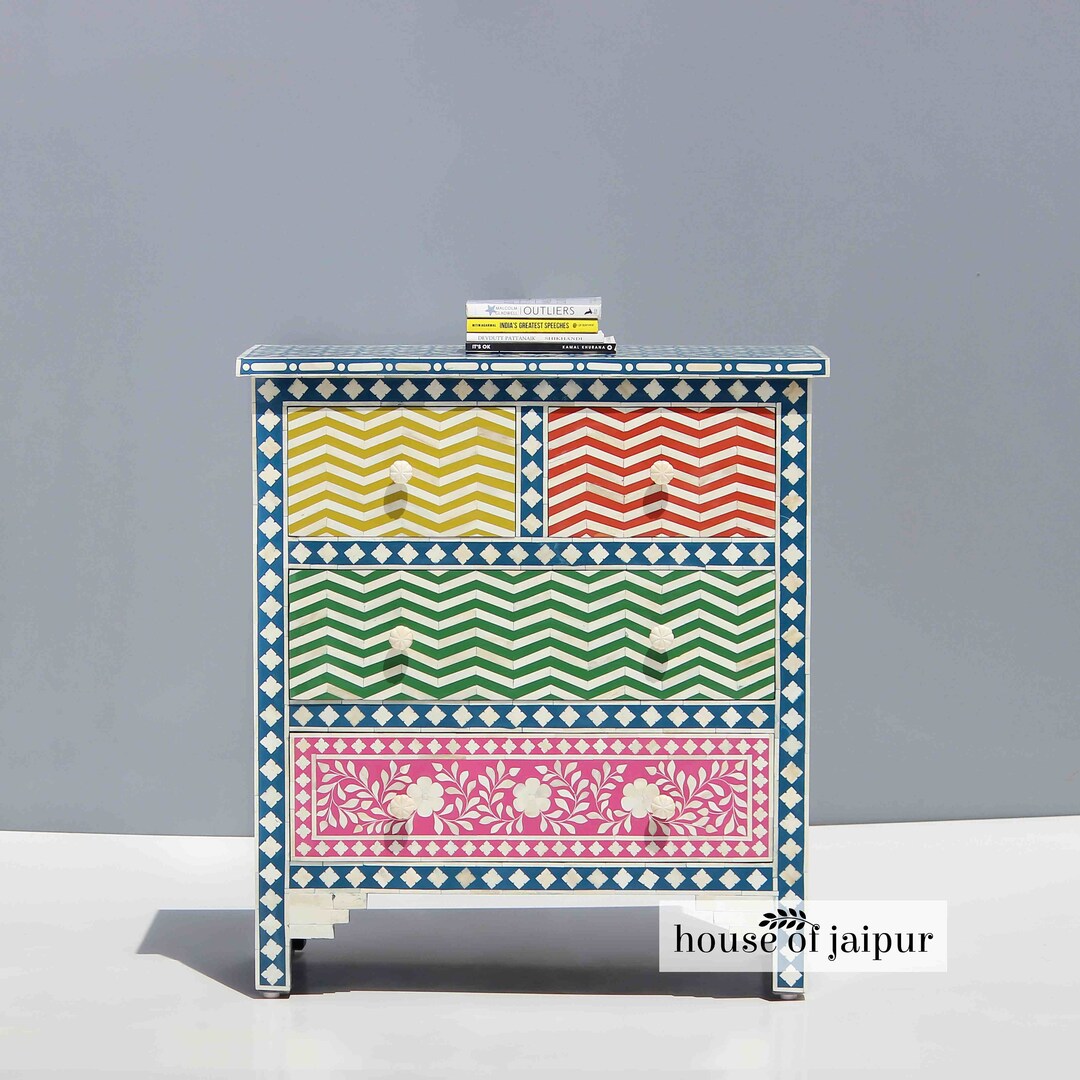 Bone Inlay Four Drawer Dresser, Bone Inlay Dresser, Zig Zag Bone Inlay ...