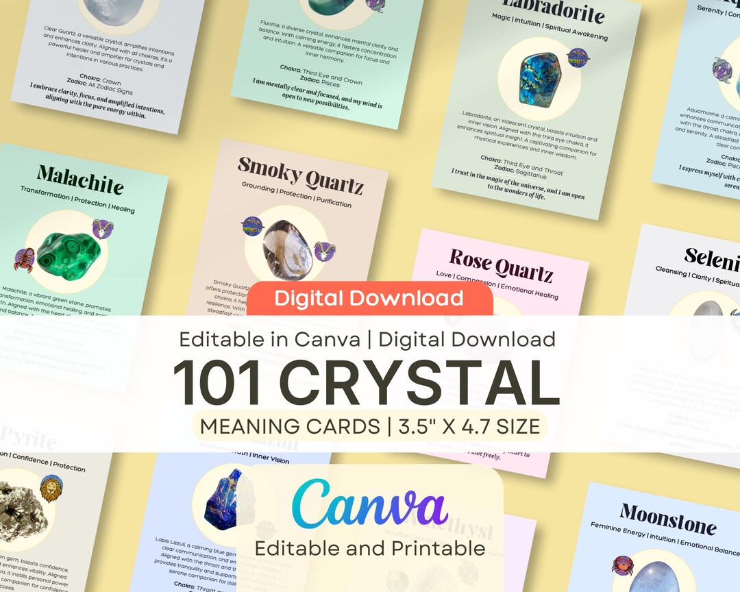 101 Crystal Meaning Cards, Printable Gemstone Guide (digital Download ...