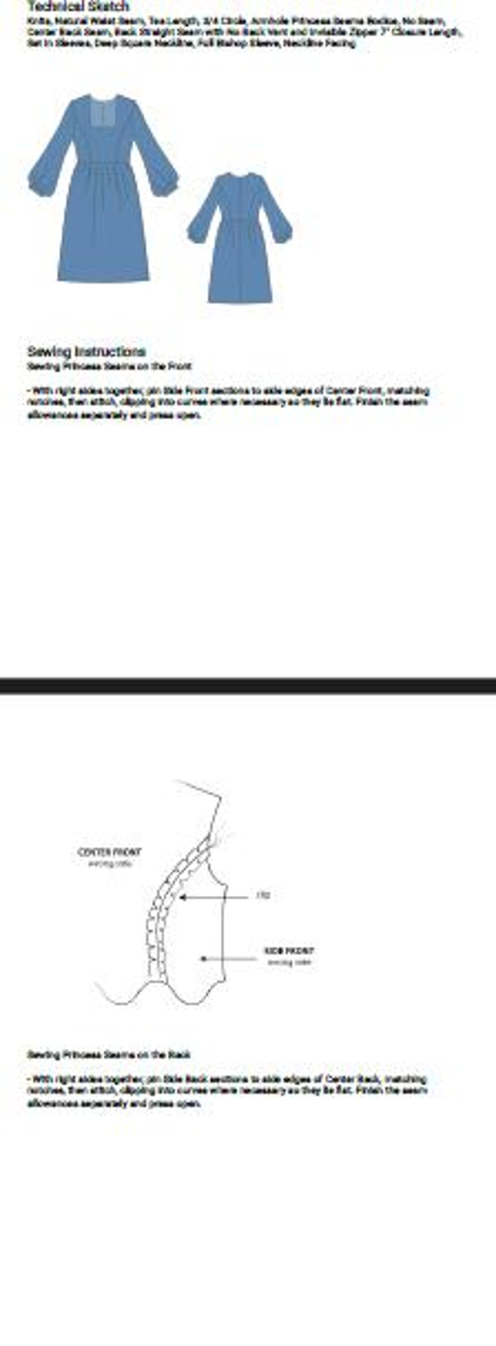 Wide Sleeve Midi Length Casual Dress Pattern |A0 A4 US Latter| US 2 to ...