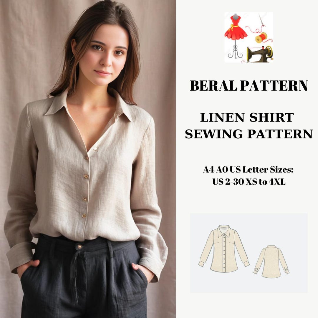 Linen Shirt Sewing Pattern A0-A4 US Second US 2 to 30 - Etsy