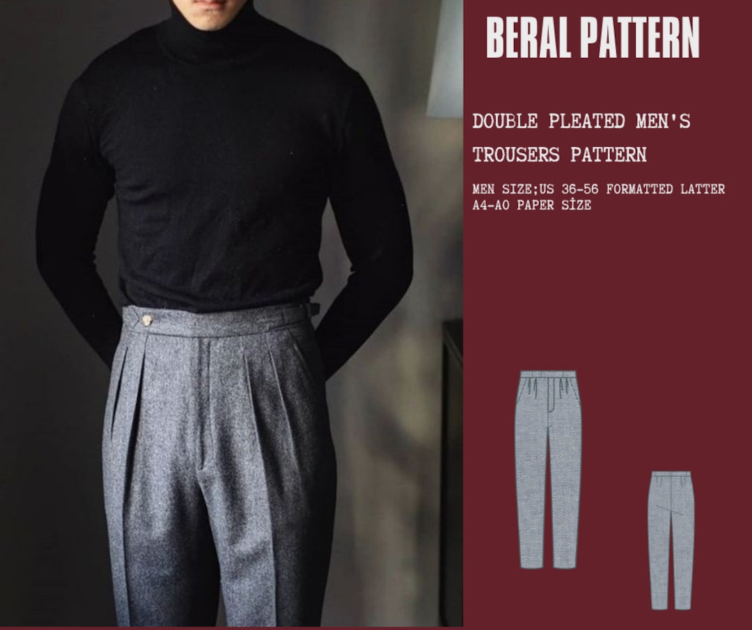 Double Pleat Easy Sewing Men's Trousers Formatted Latter A0-A4 Paper ...
