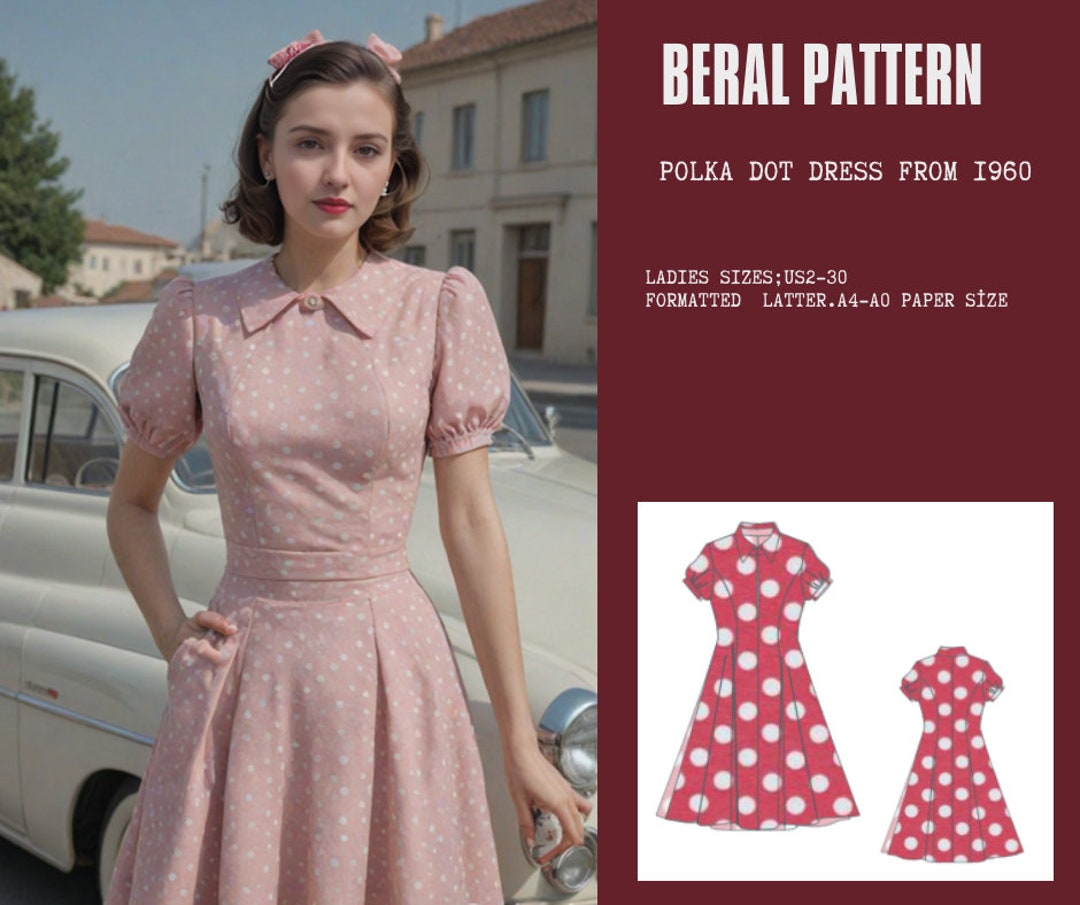 1960s Style Polka Dot Dress Pattern|nostalgic Dress Pattern|old Dress ...