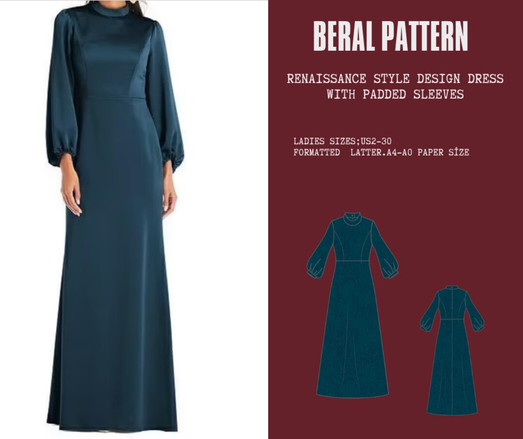 Modest Dress Bishop Long Sleeve Pattern |renaissance, Medieval Dress|a0 ...