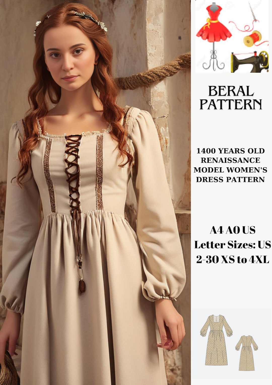 Dress Model of the 1400s|renaissance,medieval Dress|celtic Dress|a0 A4 ...