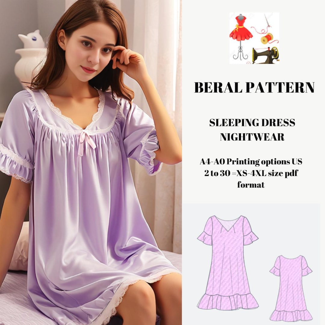 Sleeping Dress Night Dress Cotton Nightgown Modela0 A4 USA Second US 2 ...