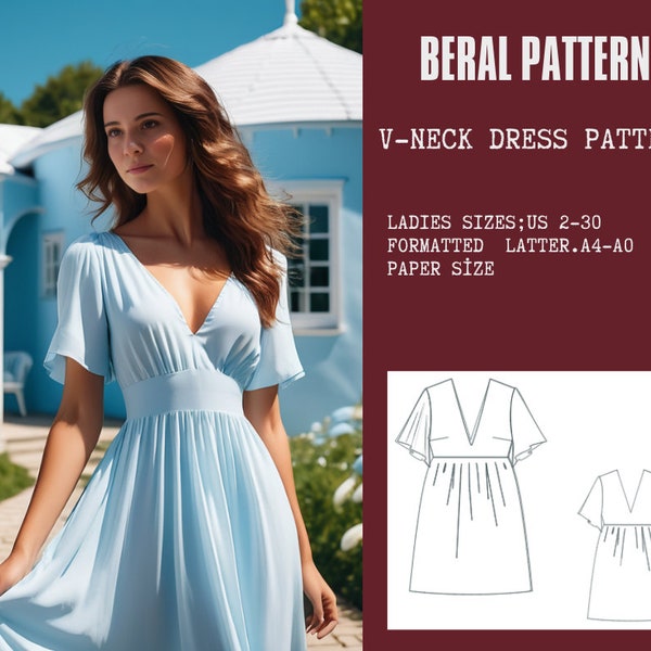 Wide V Neck Dress Pattern - Etsy