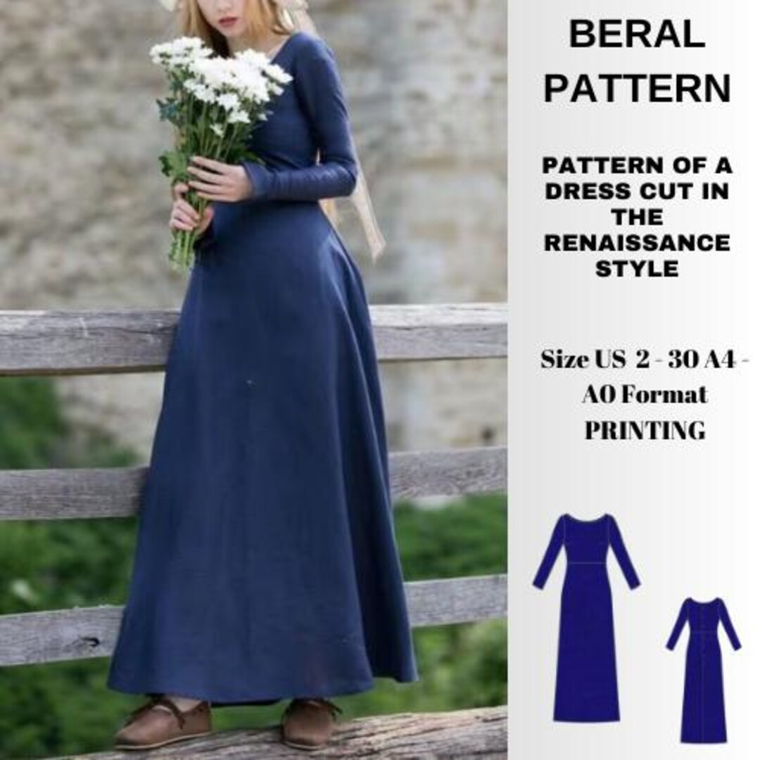 Medieval Dress a Cut Dress Pattern|renaissance Dress Pattern|a0 A4 US ...