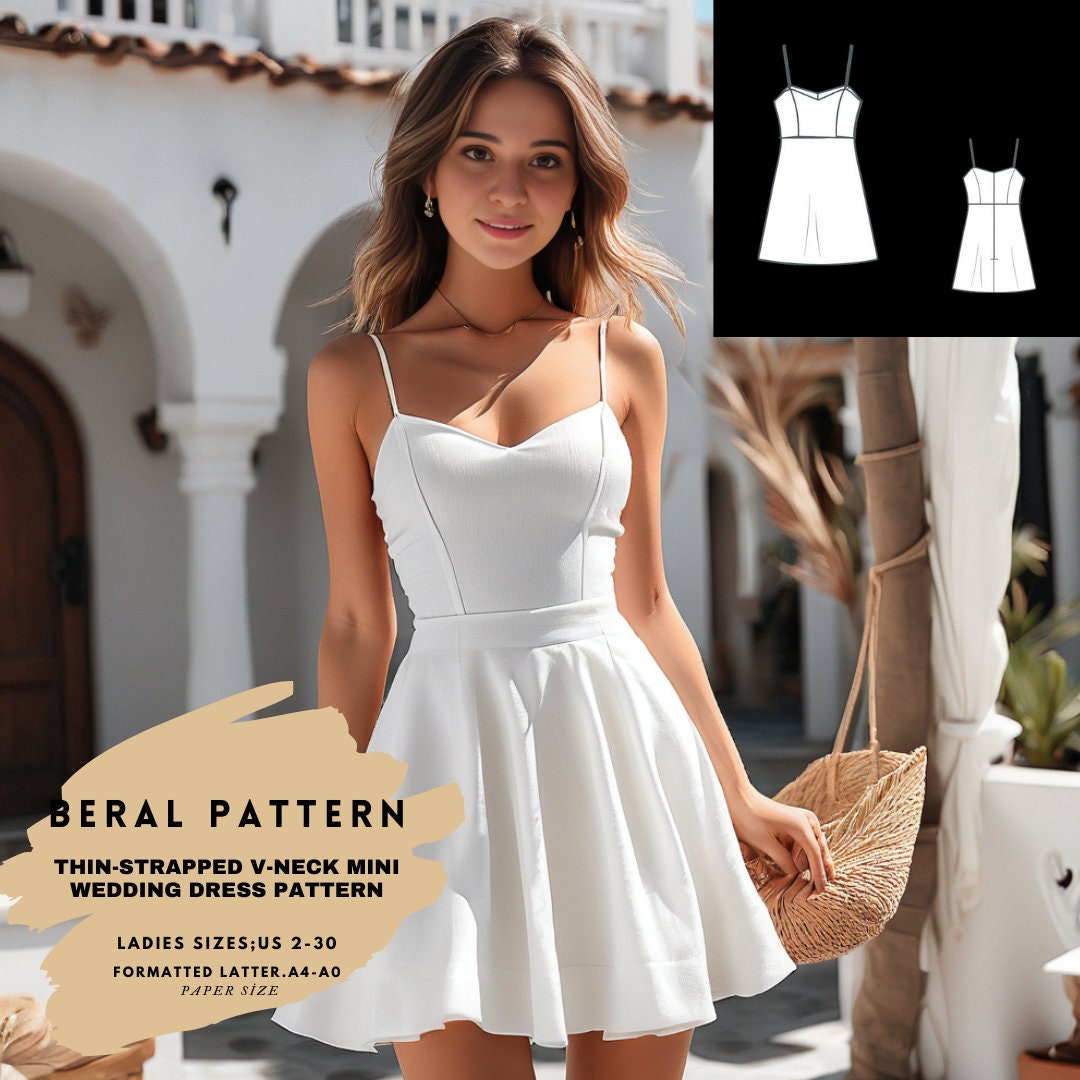 Thin Strap White Mini Dress|mini Dress Pattern| Dress Pattern|a0 A4 US ...
