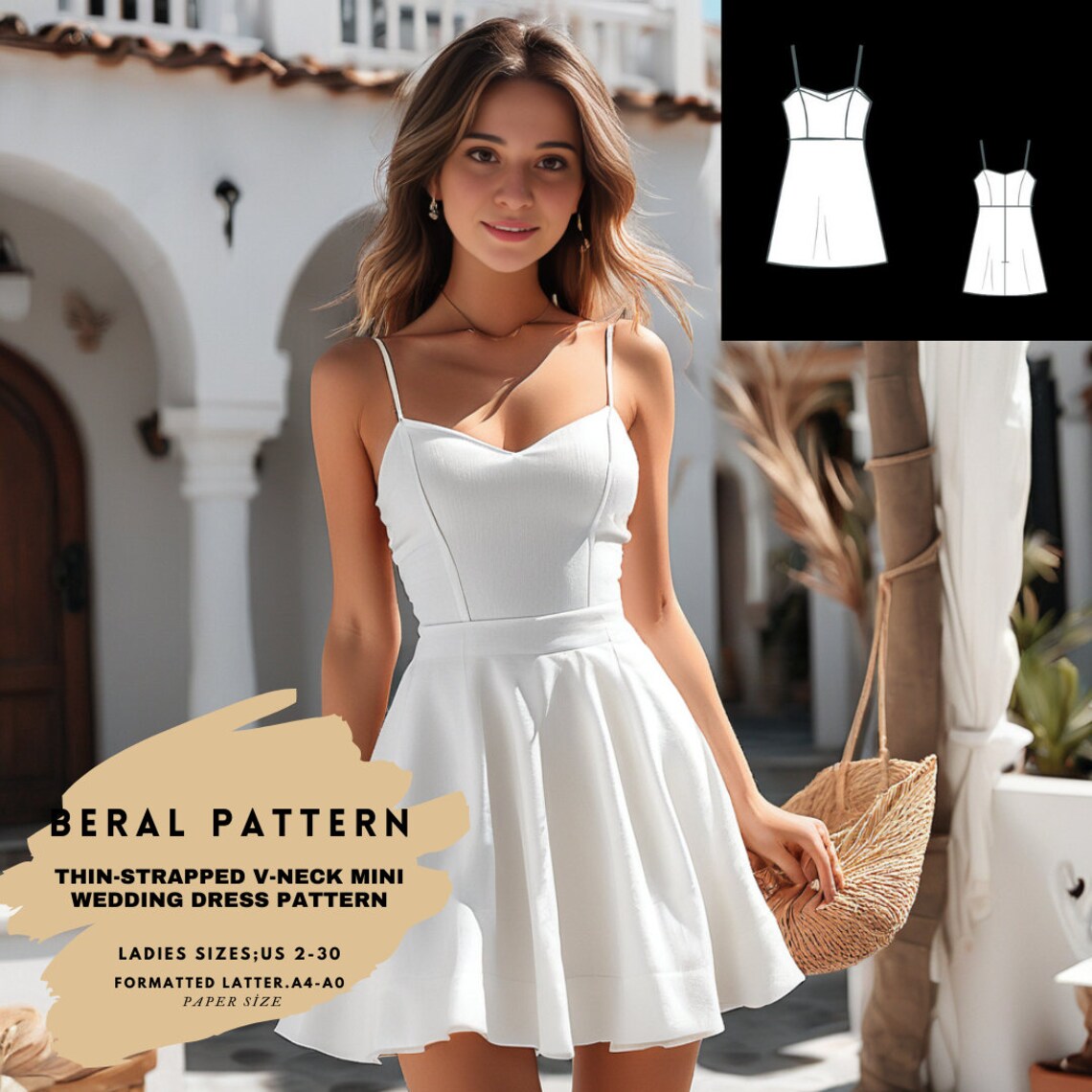 Thin Strap White Mini Dress|mini Dress Pattern| Dress Pattern|a0 A4 US ...