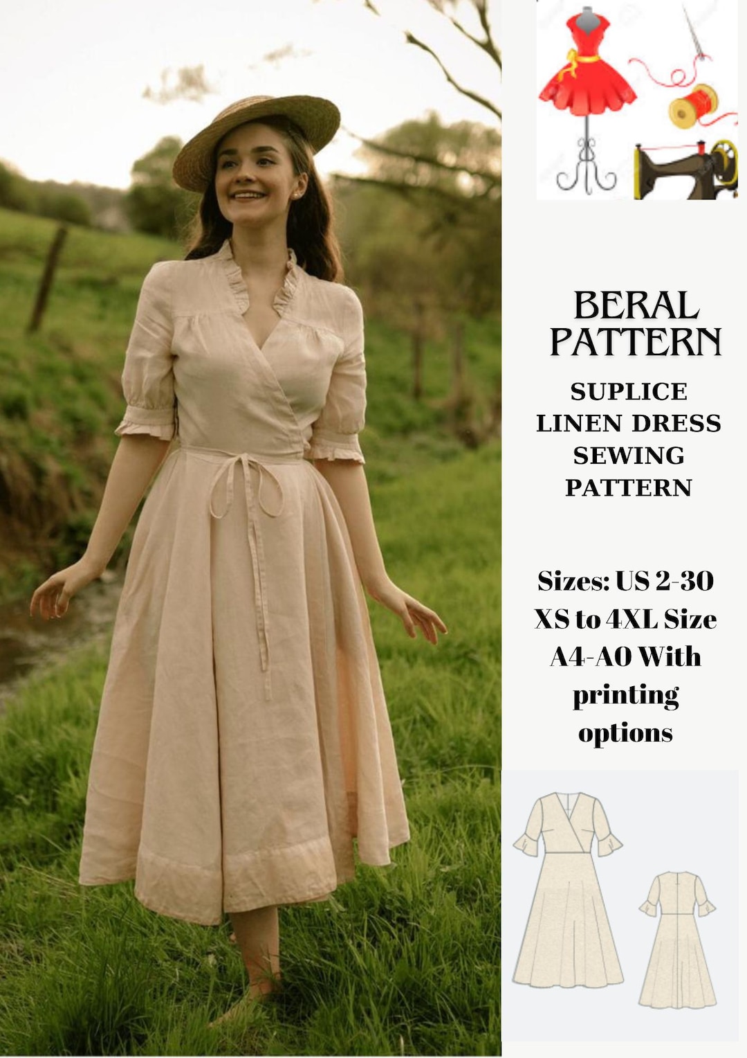 Linen Surplice Dress Sewing Pattern,plus Size Sewing Pattern-ladies ...