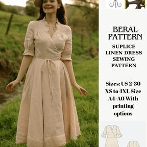 Linen Surplice Dress Sewing Pattern,plus Size Sewing Pattern-ladies ...
