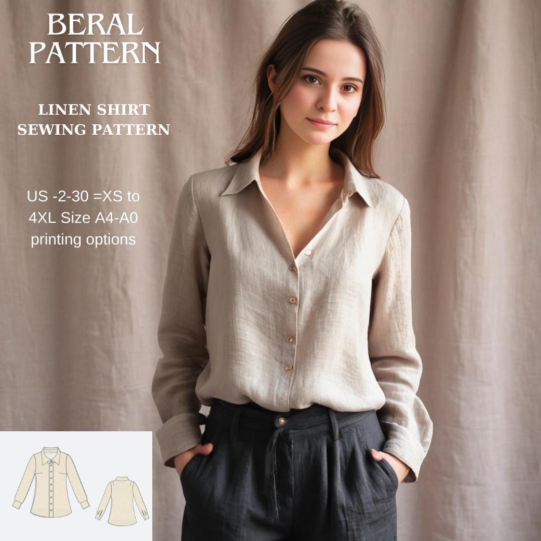 Linen Shirt Sewing Pattern A0-A4 US Second| US 2 to 30 - Etsy