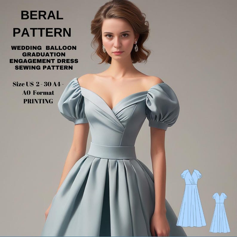 Wedding, Engagement, Prom, Graduation Dress Sewing Pattern | A0 A4 US ...