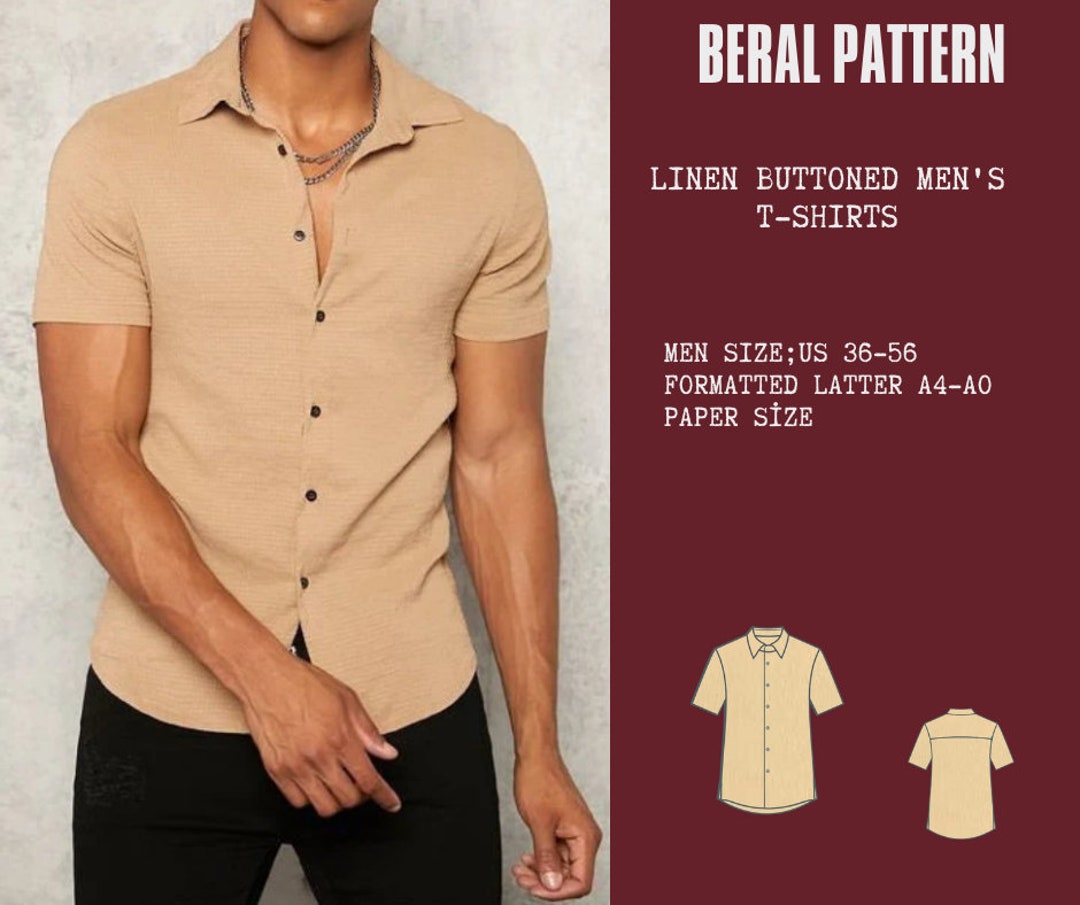 Men's Button-front T-shirt Pattern| Easy T-shirt Sewing Pattern ...