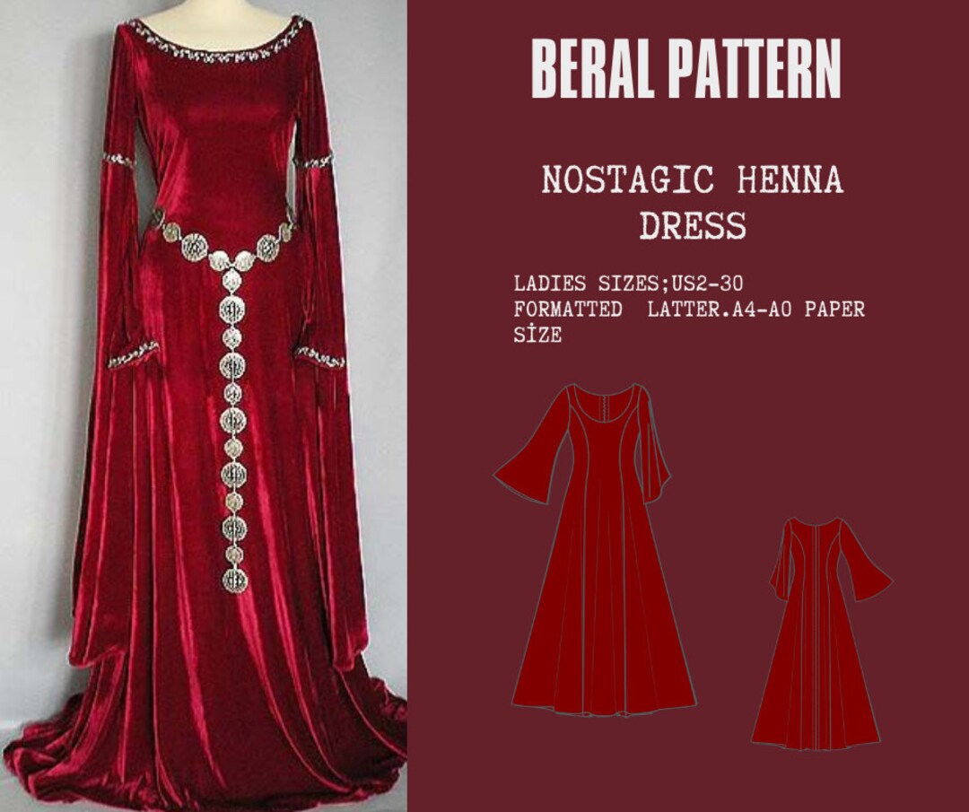 1400's Style Henna Dressrenaissance,medieval Dressceltic Dressa0 A4 US ...