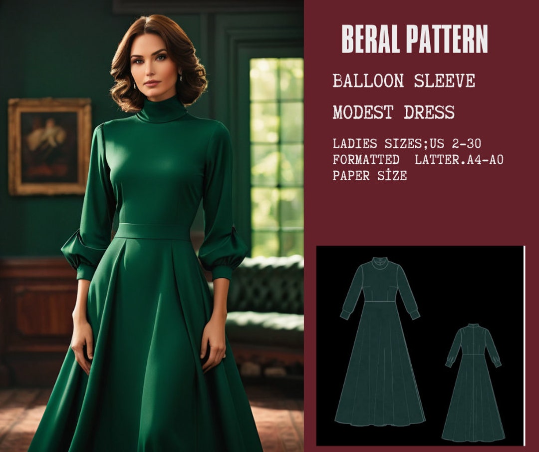 Modest Dress Bishop Long Sleeve Pattern |hijab Evening Dress |A0 A4 US ...