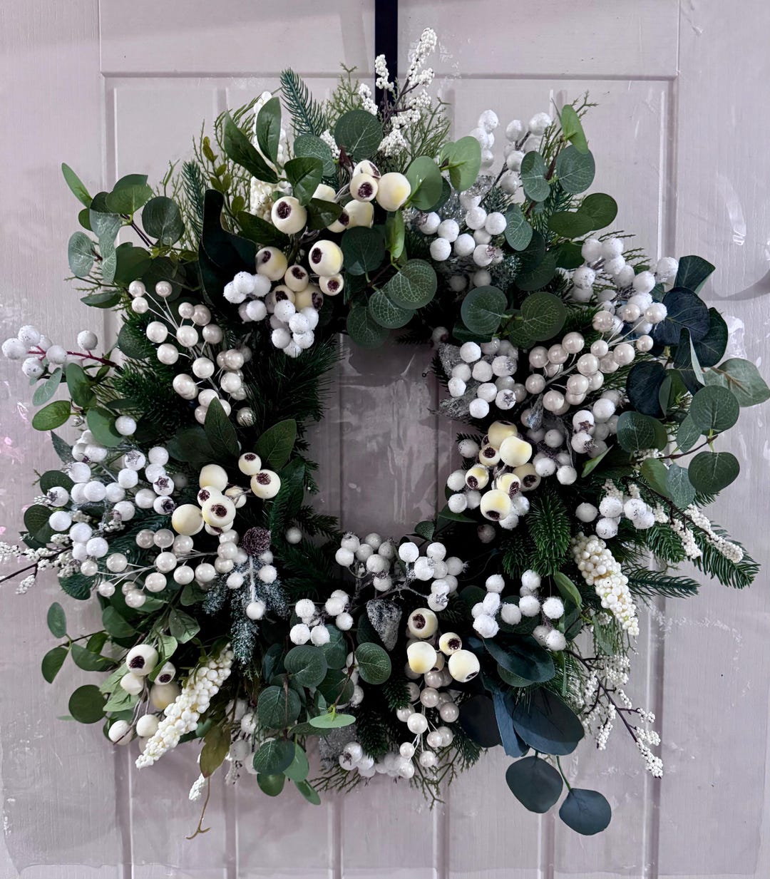 White Berry Door Wreath With Eucalyptus and Pine Foliage - Etsy