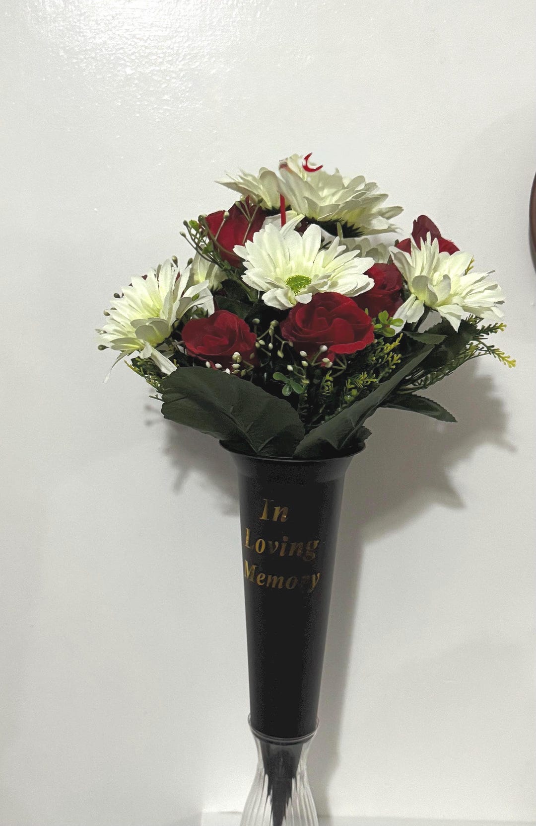 In Loving Memory Grave Spike With Stunning Artificial Red Roses and ...