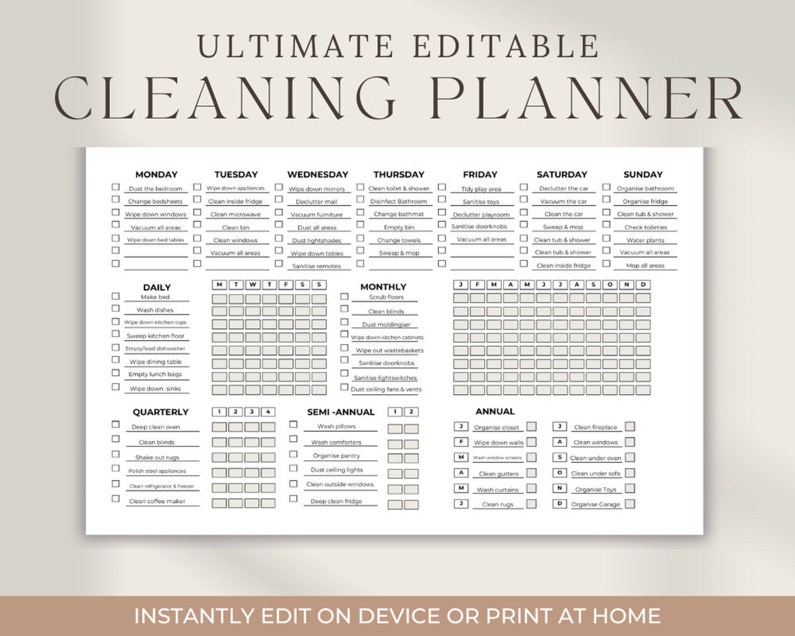 Editable Cleaning Schedule | Cleaning Planner | Digital Cleaning ...