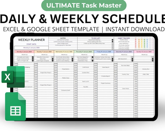 EDITABLE To-do List Excel Template Daily Weekly Monthly Annually Task ...