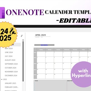 Editable Onenote 2024 2025 Hyperlinked Calendar | Onenote Calendar 2024 ...