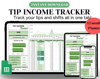 Tip Income Tracker Spreadsheet 2024 | Tip Log Tip Shift Tracker | Money ...