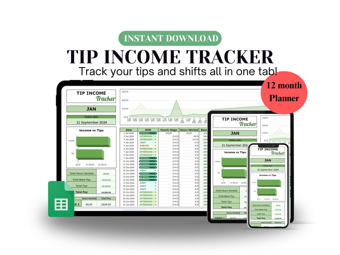 EDITABLE Tip Income Tracker Spreadsheet 2024 Tip Log Tip Shift Tracker ...