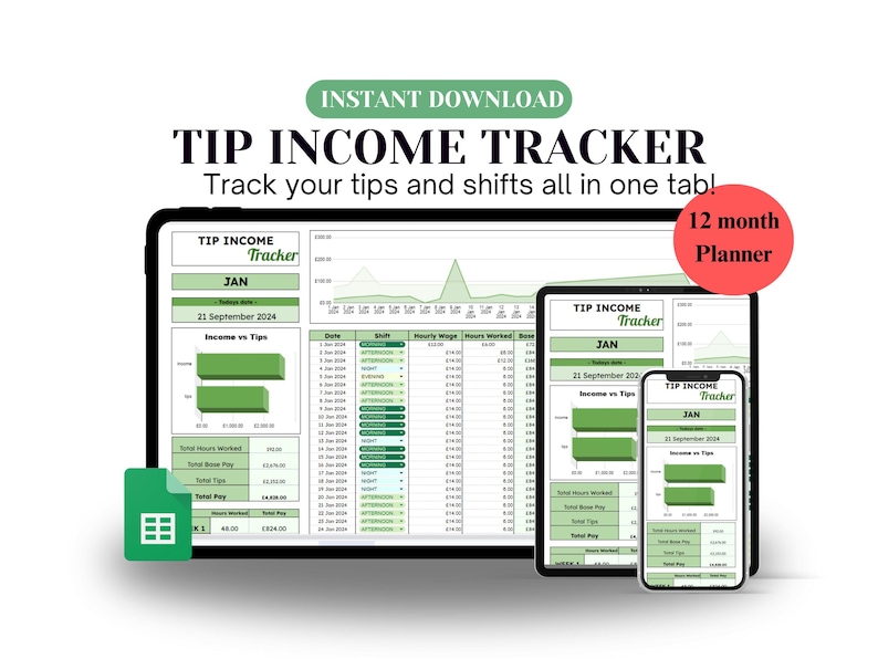 EDITABLE Tip Income Tracker Spreadsheet 2024 Tip Log Tip Shift Tracker ...