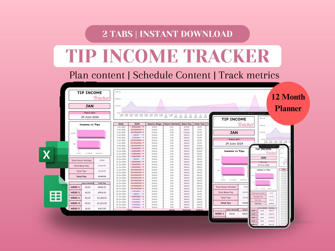 Tip Income Tracker Spreadsheet 2024 | Tip Log Tip Shift Tracker | Money ...
