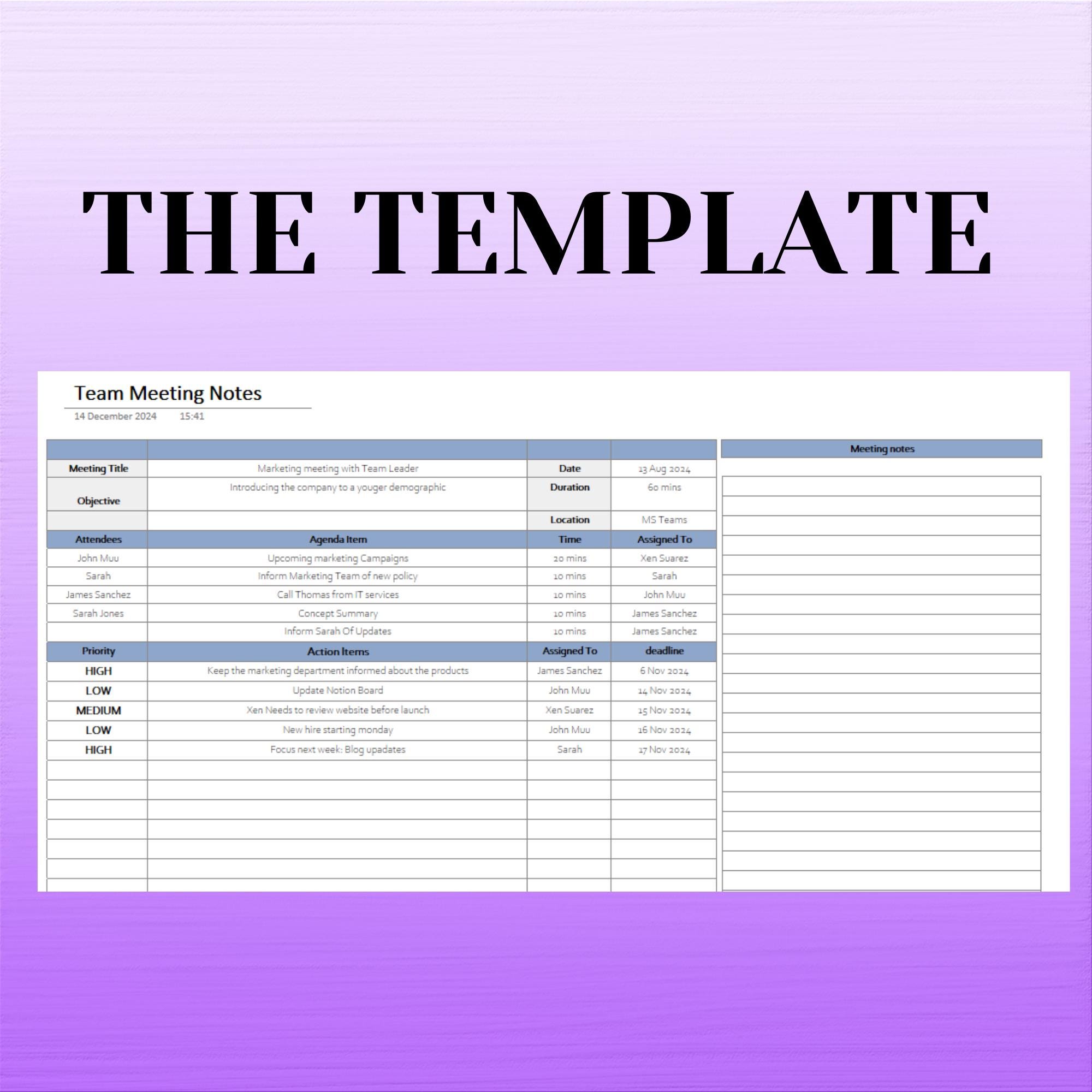 Onenote TEAM Meeting Template for Work Professionals, Meeting Notes ...