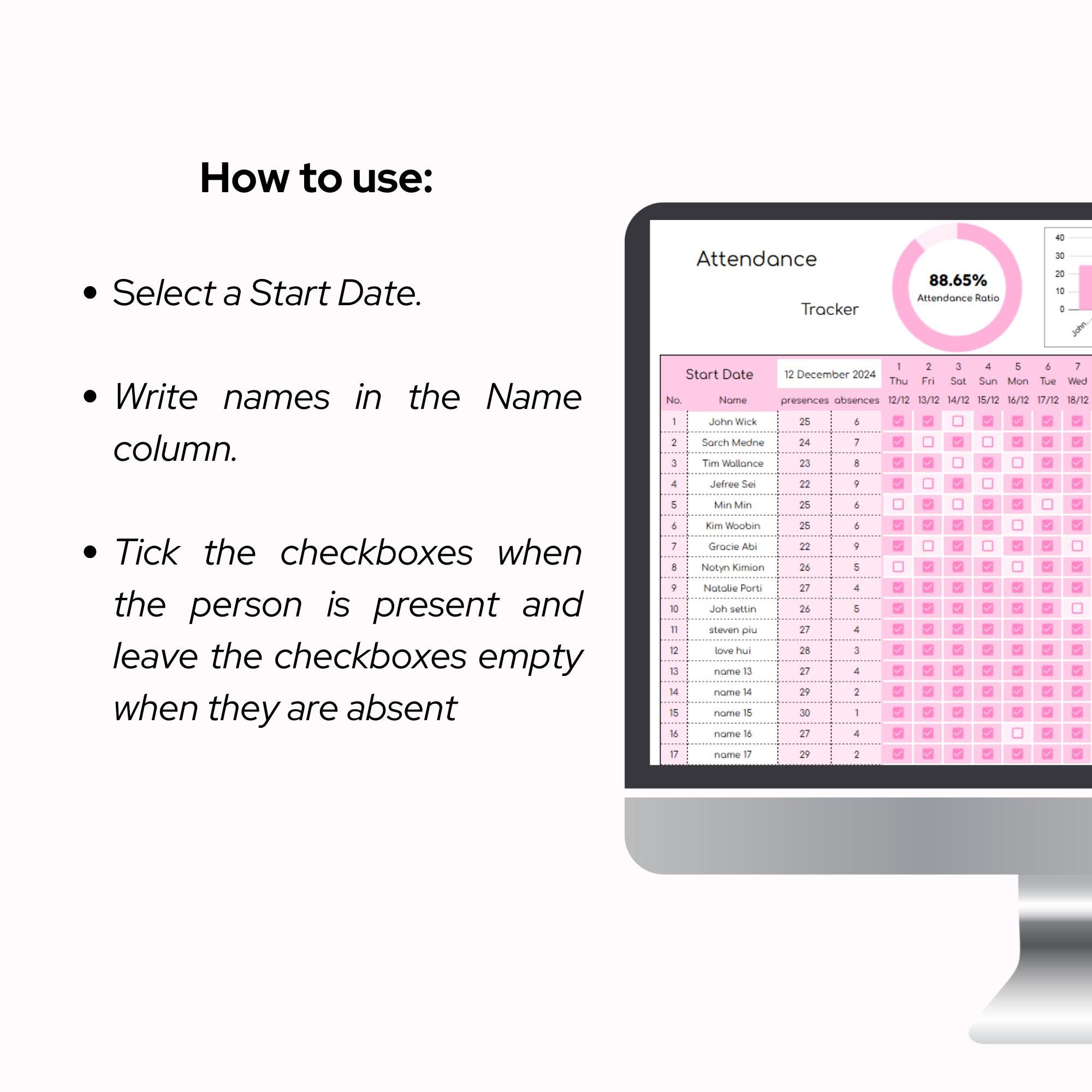 Excel Attendance Tracker School Attendance Weekly Attendance Attendance ...