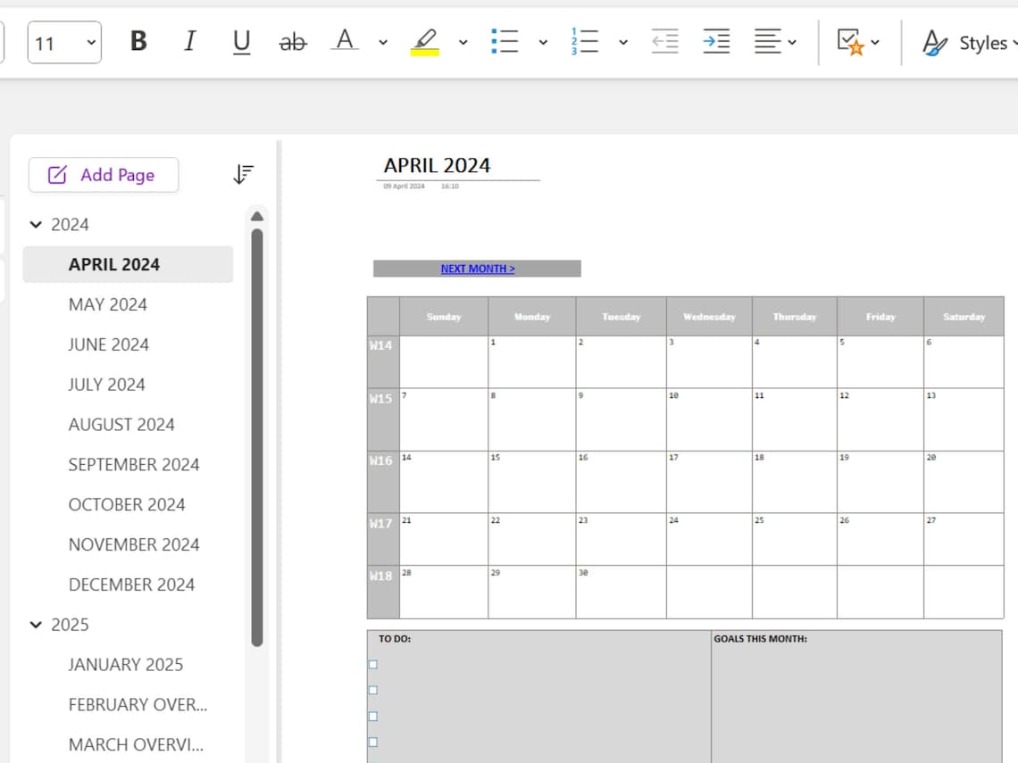 Editable Onenote 2024 2025 Hyperlinked Calendar | Onenote Calendar 2024 ...
