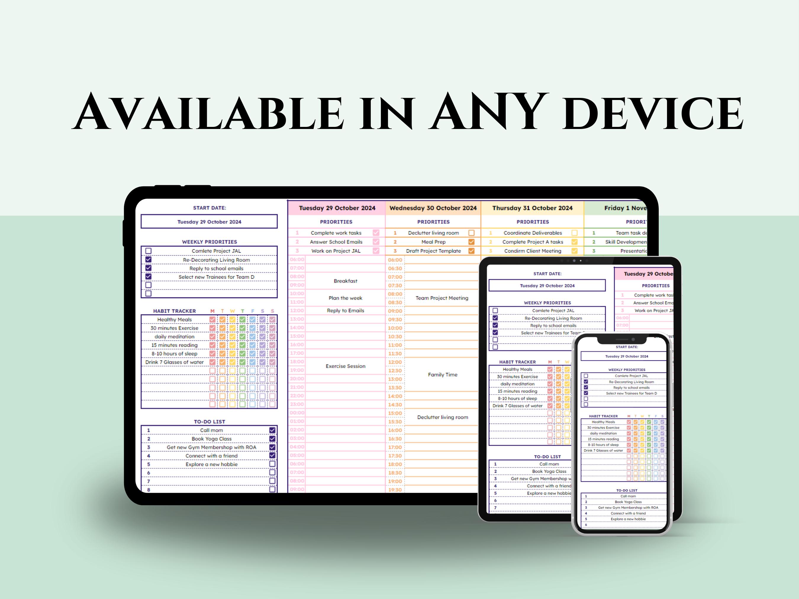 Editable Excel Planner Digital Planner Weekly Agenda Digital Daily ...
