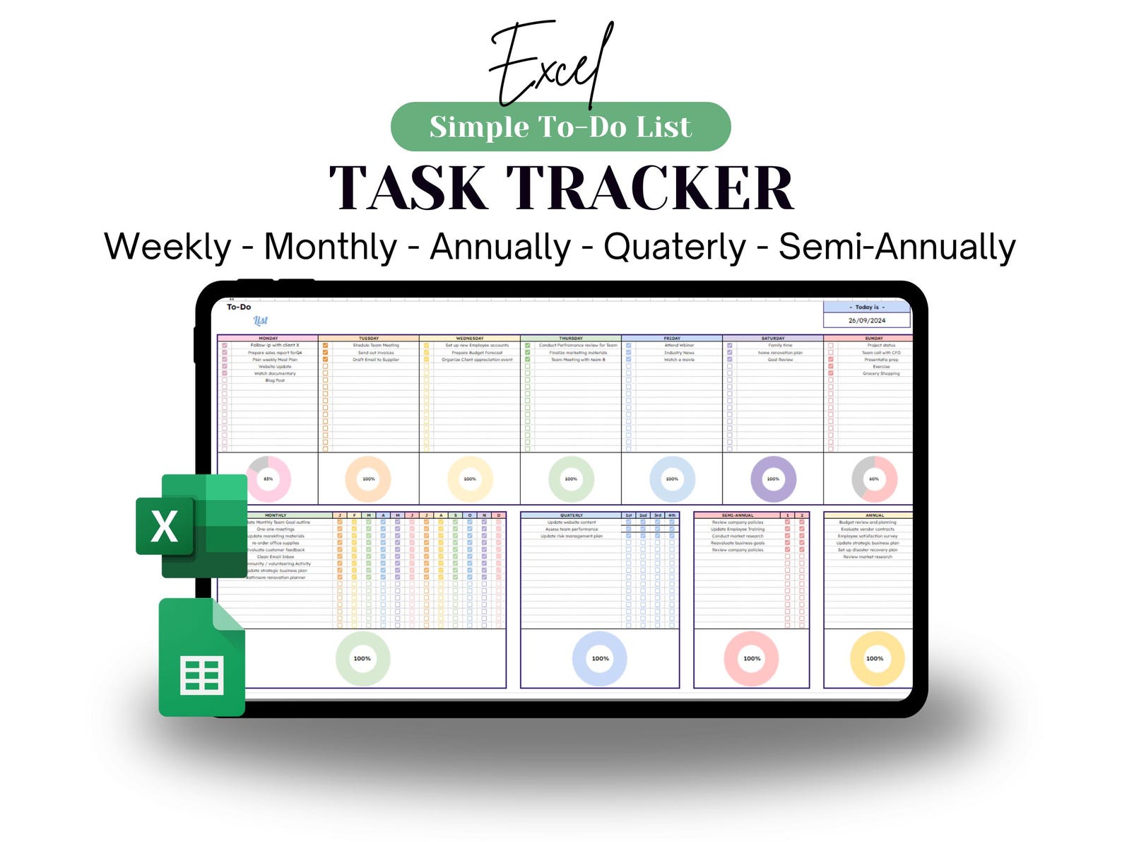 EDITABLE To-do List Excel Template Daily Weekly Monthly Annually Task ...
