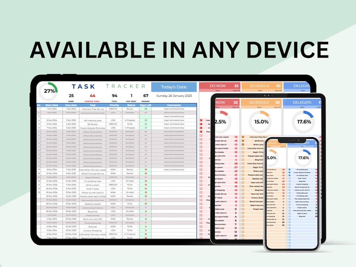 Excel Eisenhower Matrix and Task Tracker, to Do List Priority Template ...