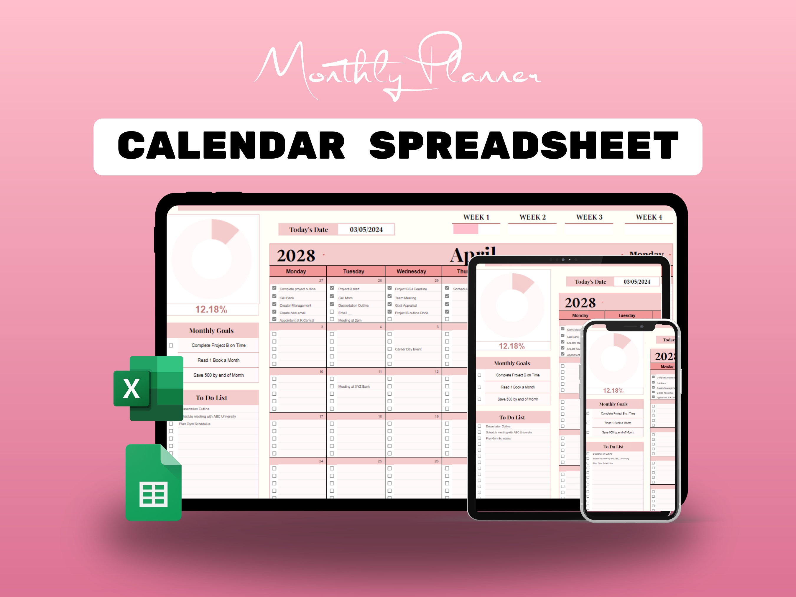 EDITABLE Monthly Calendar 2025| Excel Spreadsheet Template | Task ...