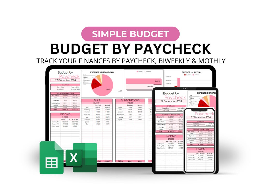 Ultimate Pink Budget by Paycheck Spreadsheet Excel Spreadsheet Planner ...