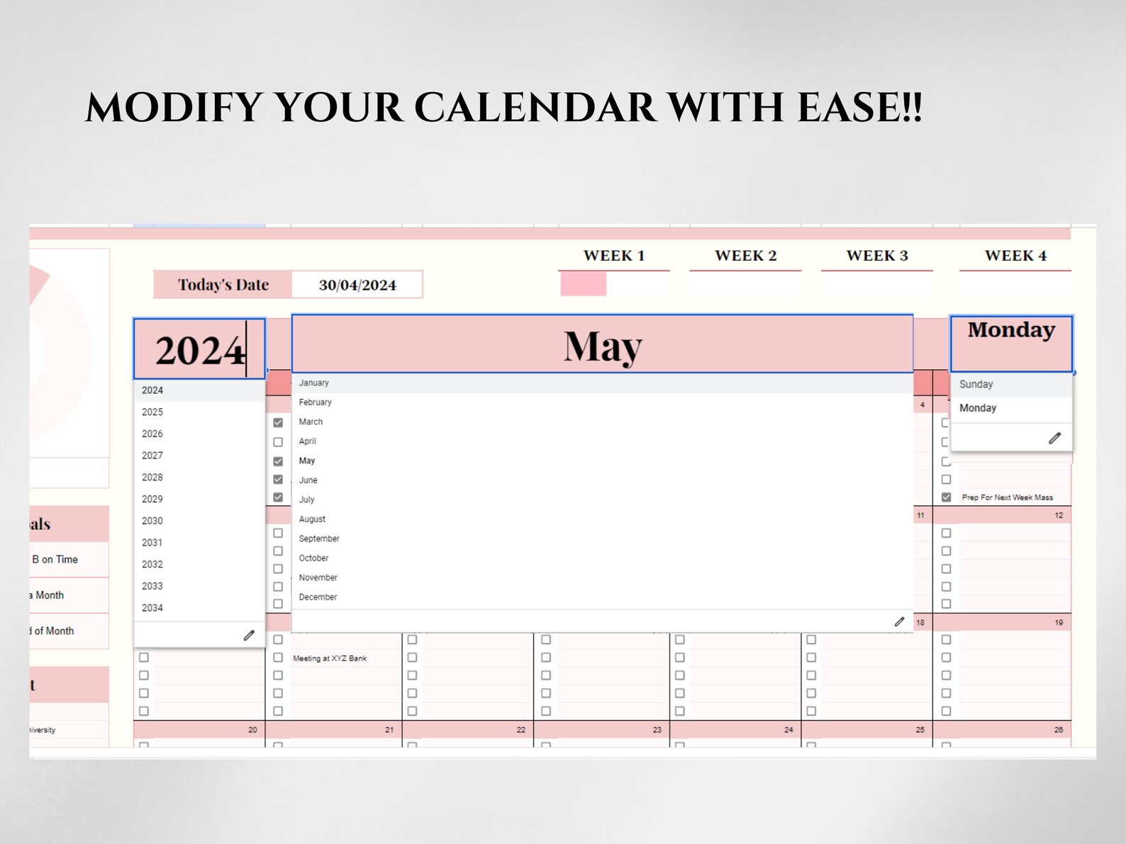 EDITABLE Monthly Calendar 2025| Excel Spreadsheet Template | Task ...