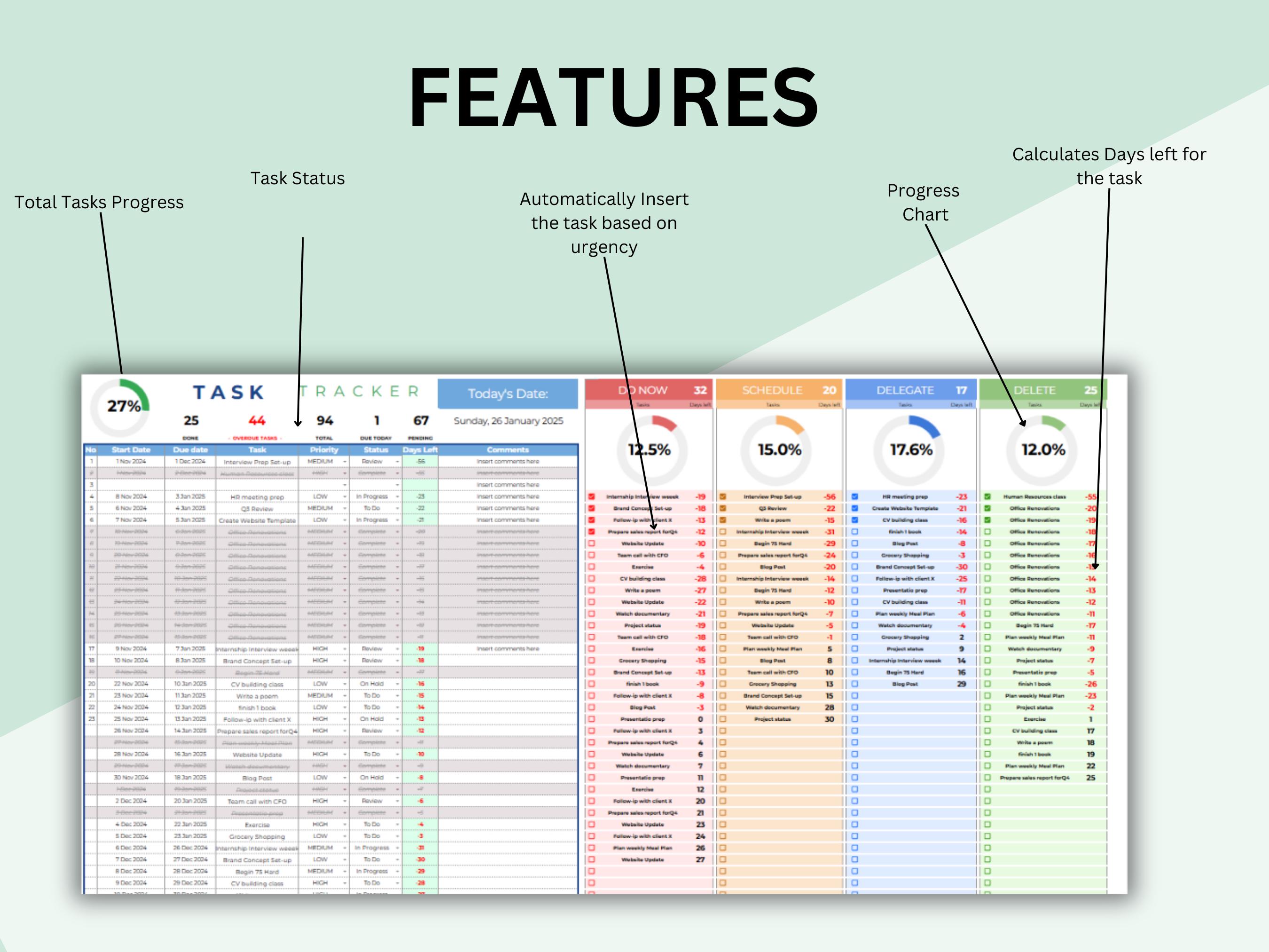 Excel Eisenhower Matrix and Task Tracker, to Do List Priority Template, Task and Activity ...
