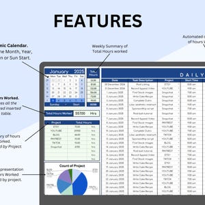 EDITABLE Daily Work Log Excel Template Track Time Projects Priorities ...