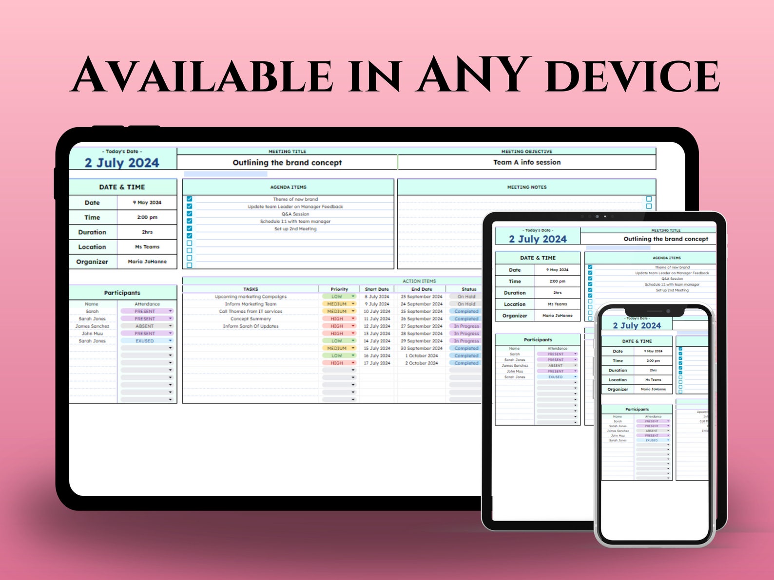 EDITABLE Weekly Meeting Notes | Google Sheets | Meeting Agenda, Minutes ...