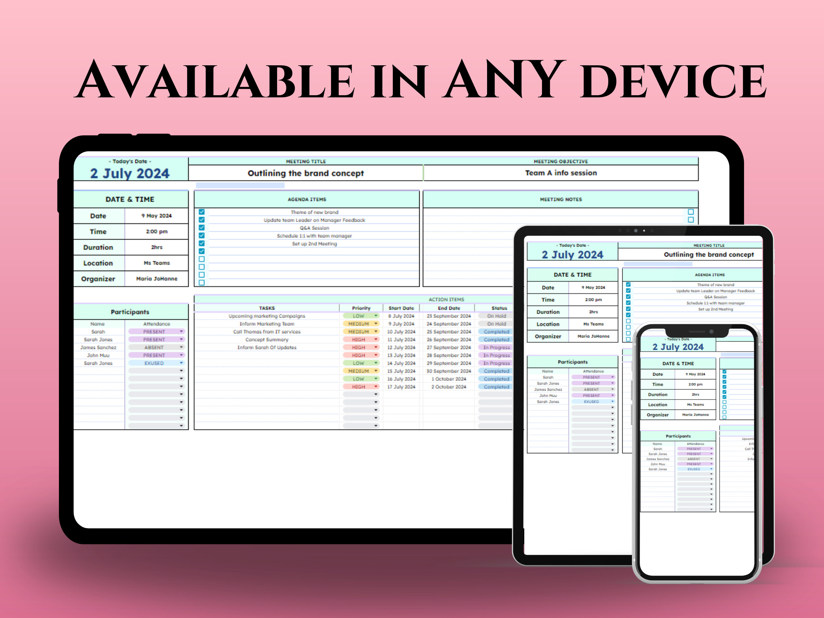 EDITABLE Weekly Meeting Notes | Google Sheets | Meeting Agenda, Minutes ...