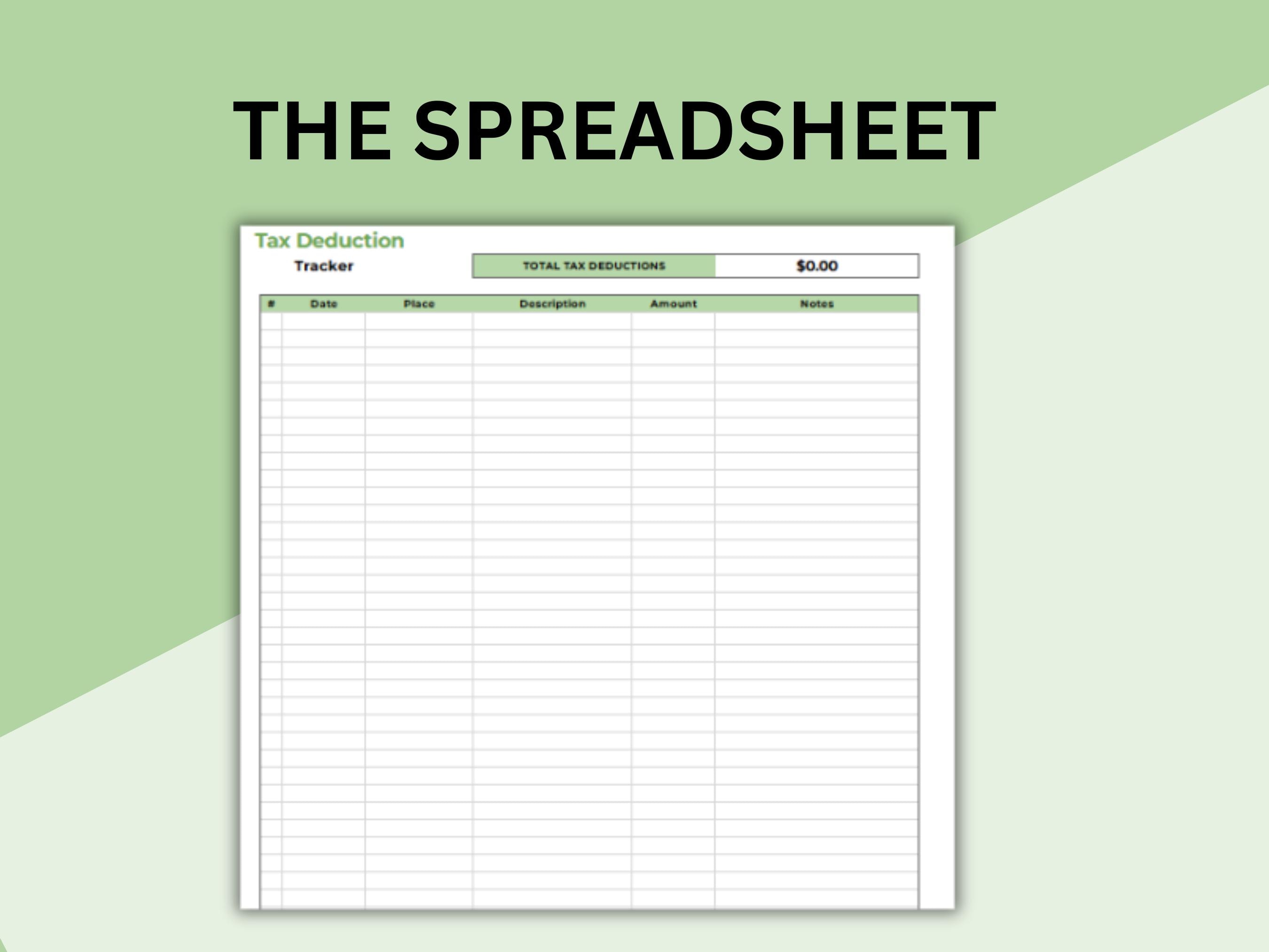 Tax Deduction Tracker Spreadsheet Editable Tax Deductions List Tax ...