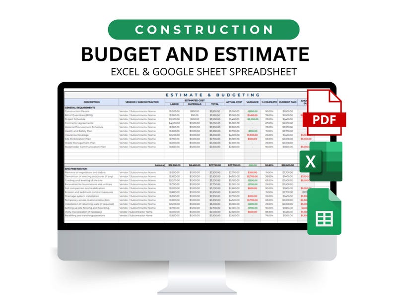 Construction Budget and Estimate Worksheet Construction Cost Tracker ...